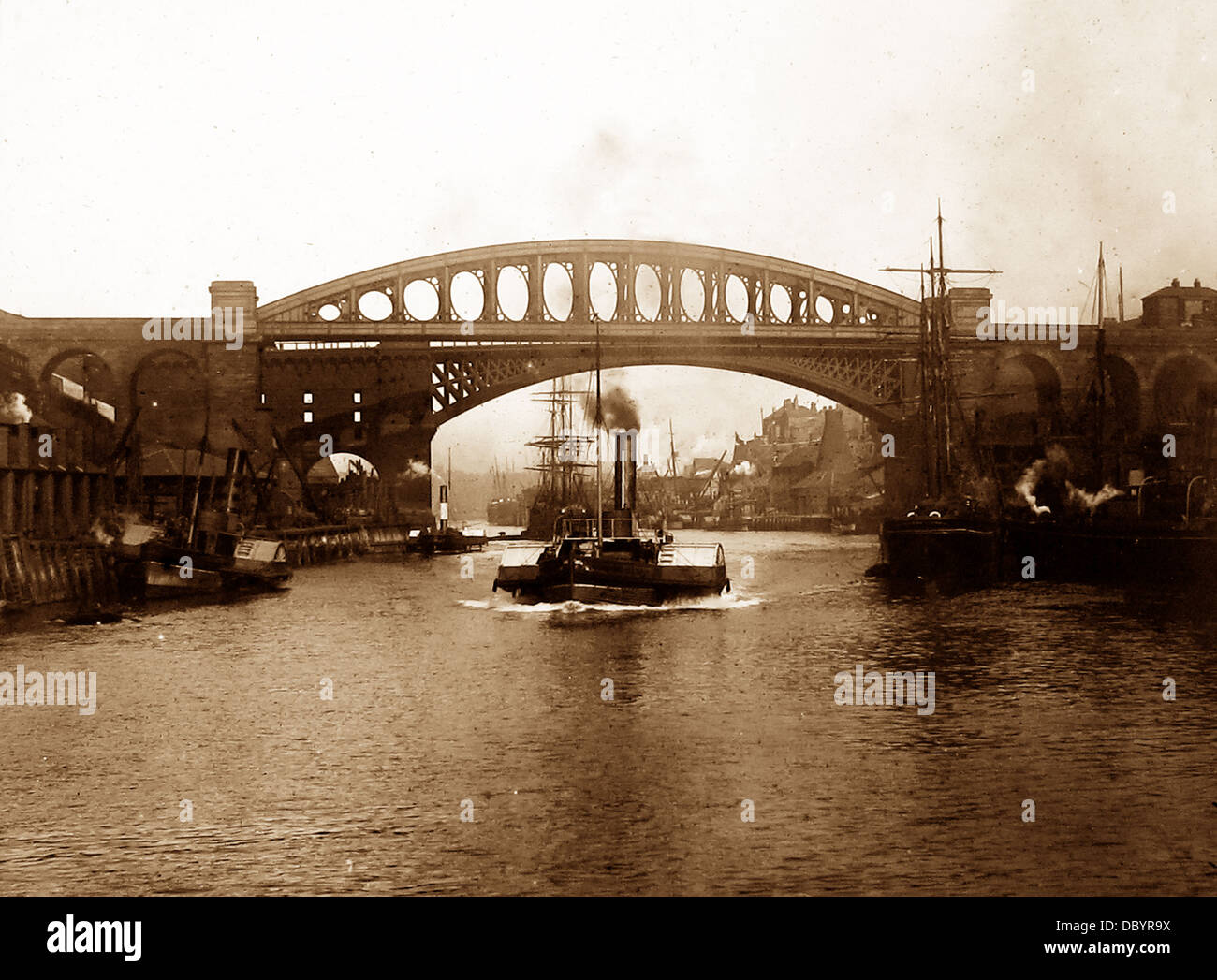 Sunderland River Bridges and Paddle Steamer Victorian period Stock ...