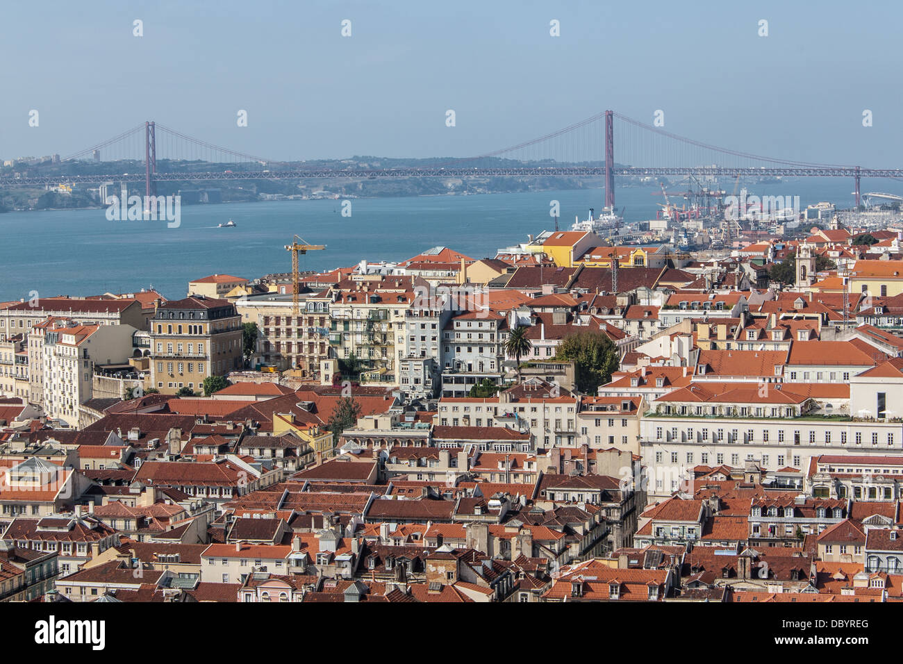 View of Lisbon, Tagus River and 25 de abril Bridge from Sao Jorge ...