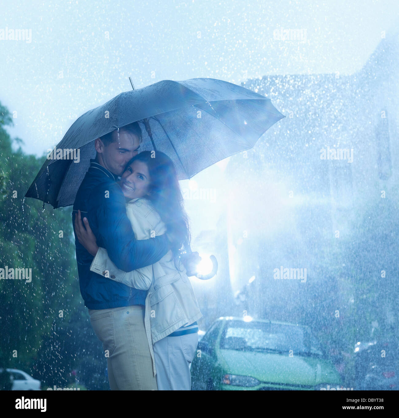 Romantic Couple Under Umbrella