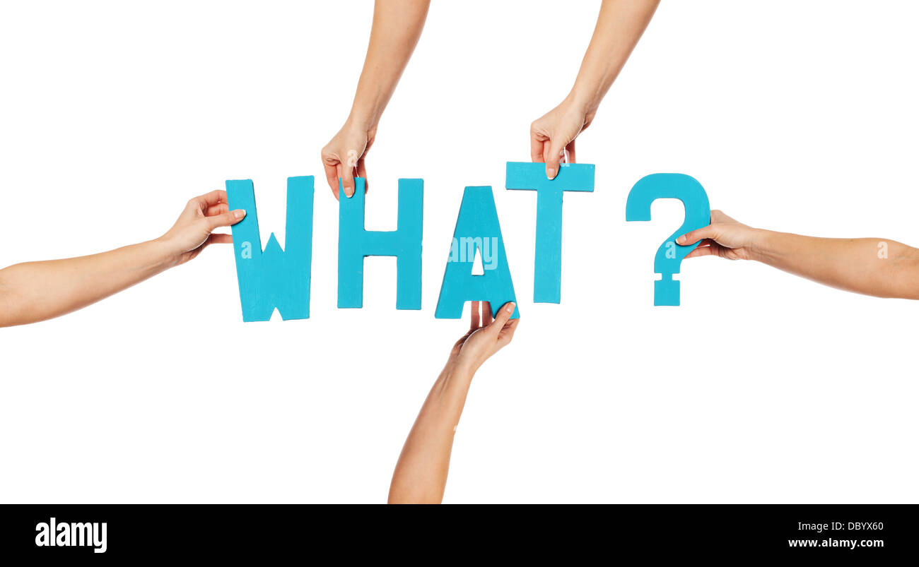 Turquoise blue alphabet lettering spelling WHAT Stock Photo - Alamy