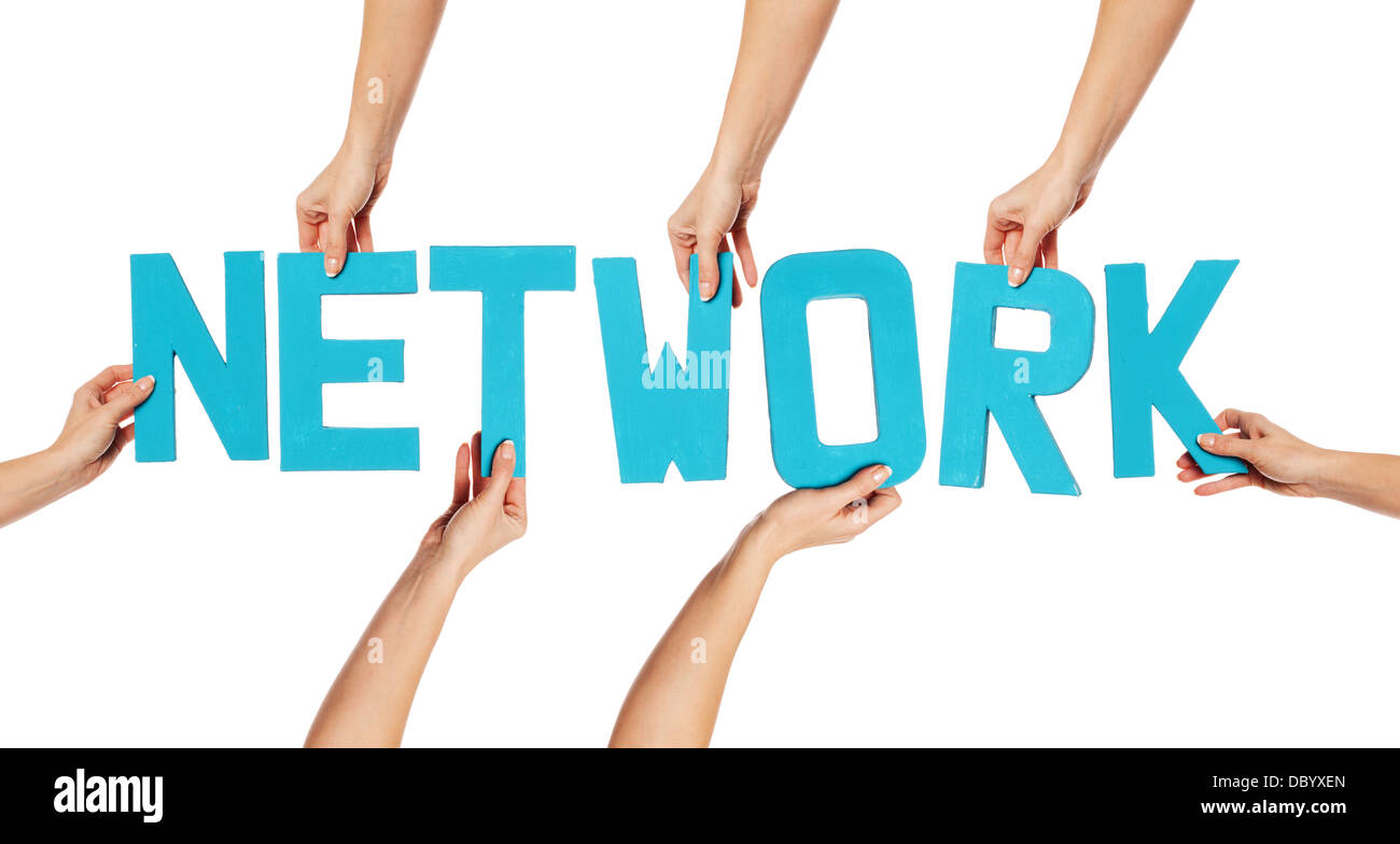 Turquoise alphabet lettering spelling NETWORK Stock Photo - Alamy