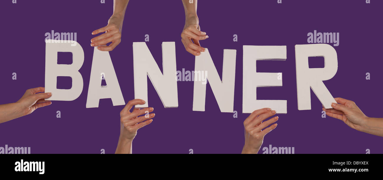 White alphabet lettering spelling BANNER Stock Photo - Alamy