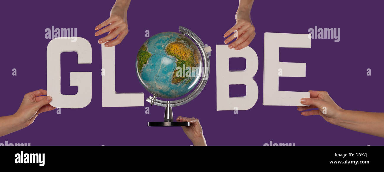 White alphabet lettering spelling GLOBE Stock Photo - Alamy