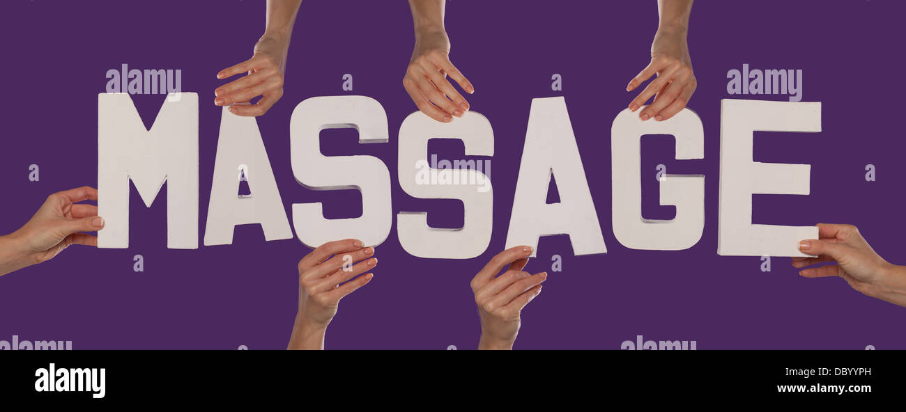 White alphabet lettering spelling MASSAGE Stock Photo - Alamy
