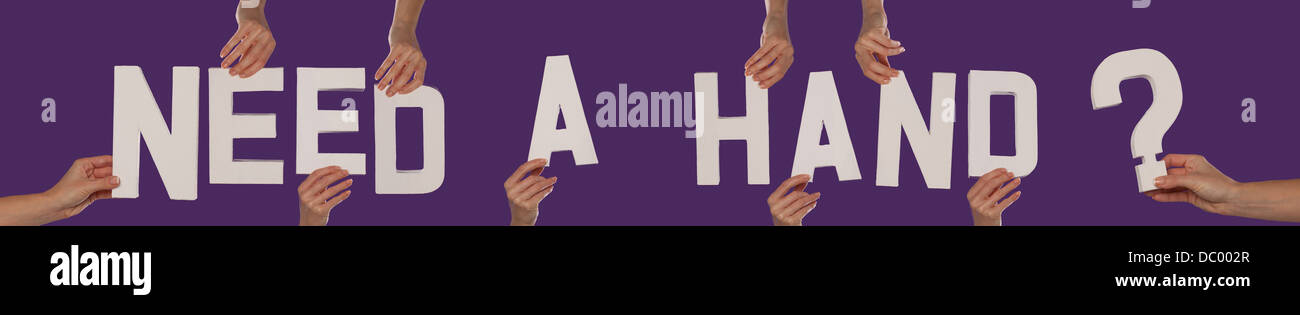 White alphabet lettering spelling NEED A HAND Stock Photo - Alamy
