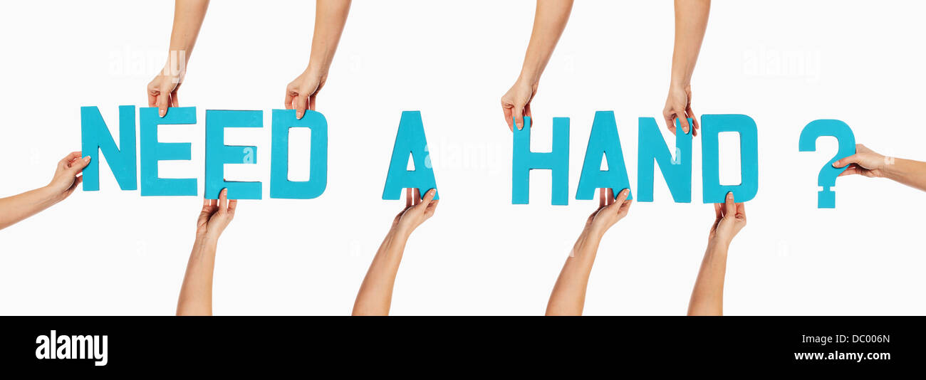 Turquoise alphabet lettering spelling NEED A HAND Stock Photo - Alamy