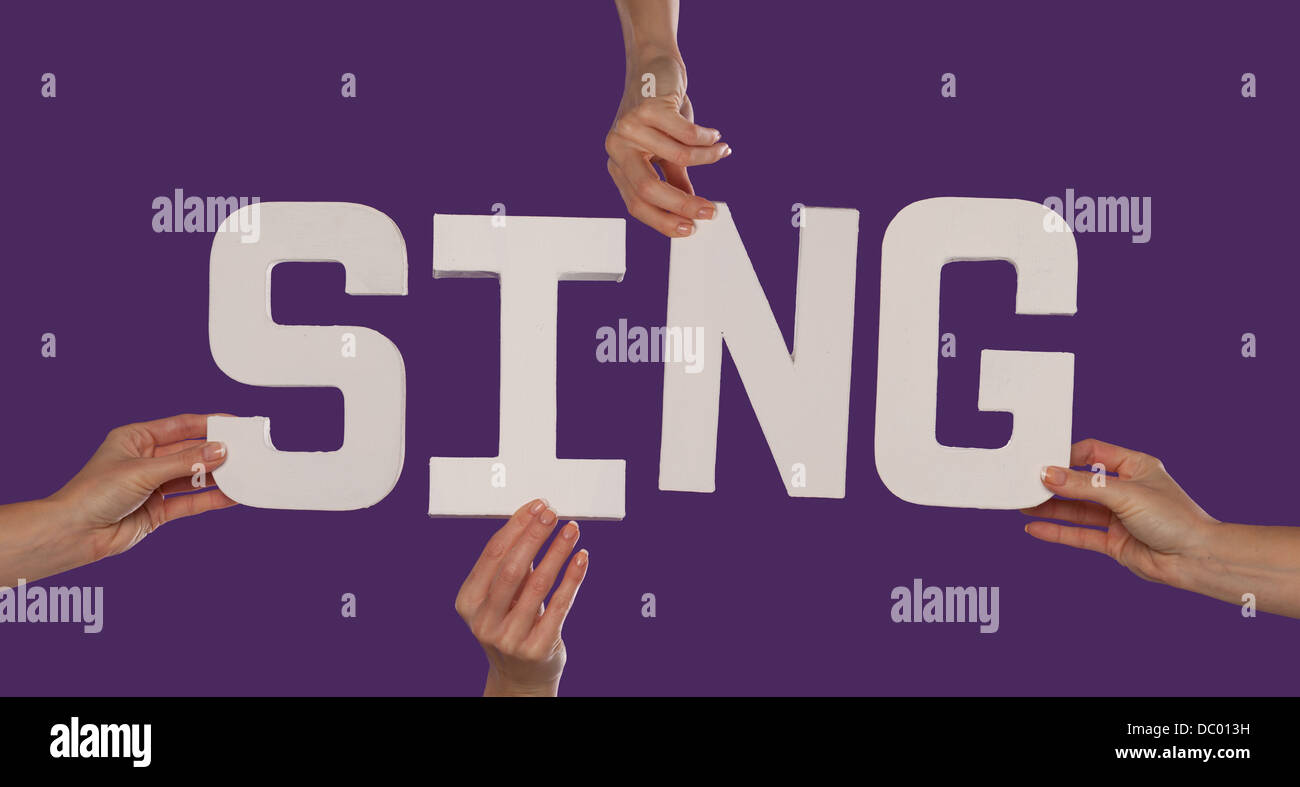 White alphabet lettering spelling SING Stock Photo - Alamy