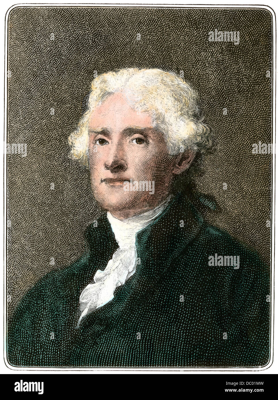 Thomas Jefferson portrait. Hand-colored woodcut Stock Photo - Alamy