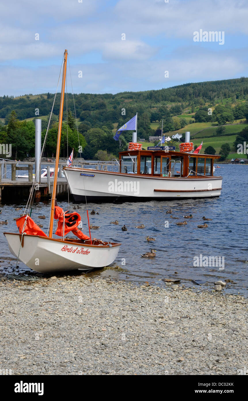 Coniston Launch, a tourist pleasure craft in traditional lakeland style ...