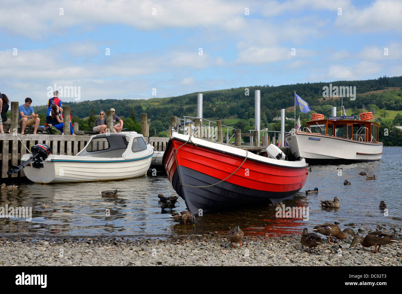 Coniston Launch, a tourist pleasure craft in traditional lakeland style ...