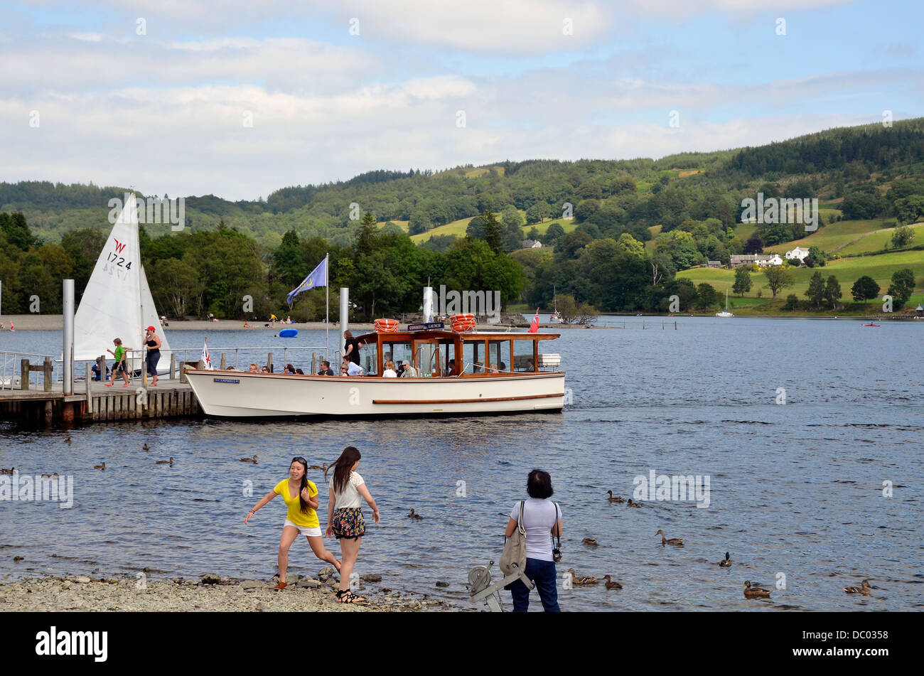 Coniston Launch, a tourist pleasure craft in traditional lakeland style ...
