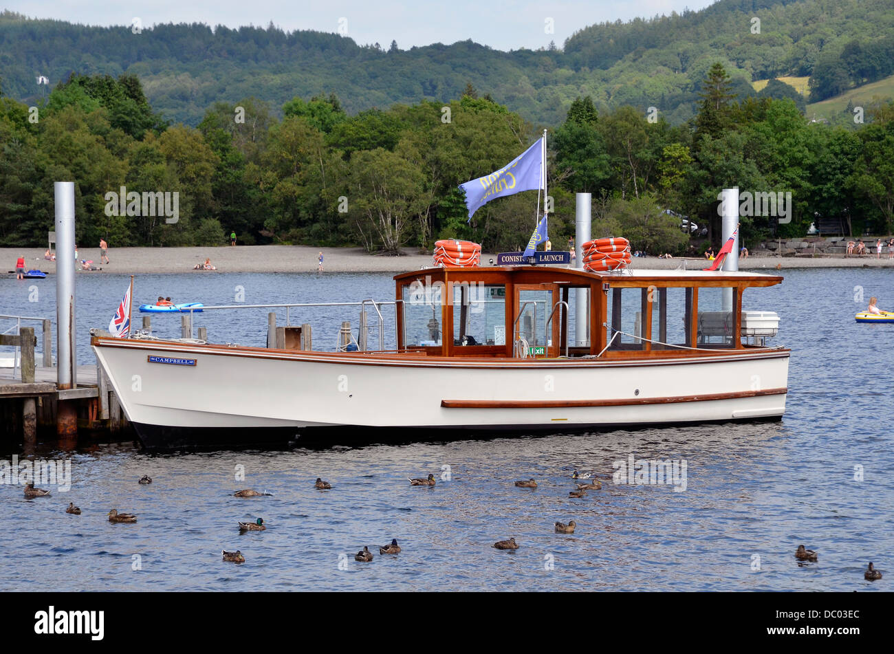 Coniston Launch, a tourist pleasure craft in traditional lakeland style ...