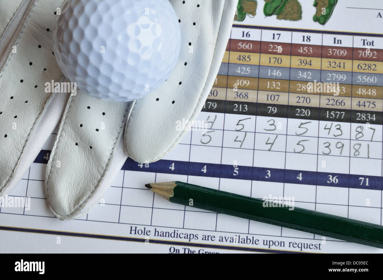 Golf scorecard with ball, glove and pencil Stock Photo - Alamy