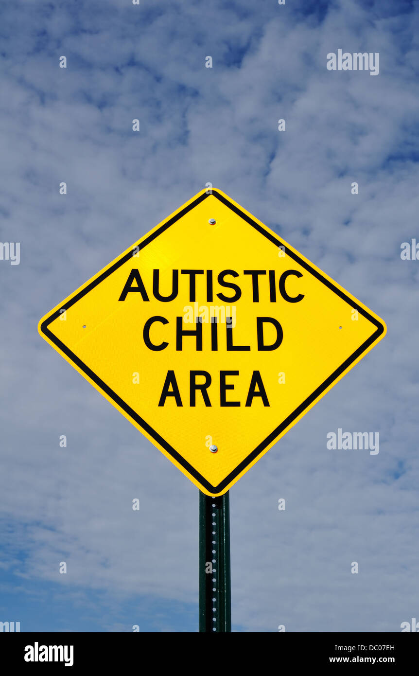 Autistic child sign. Drive carefully warning sign Stock Photo - Alamy