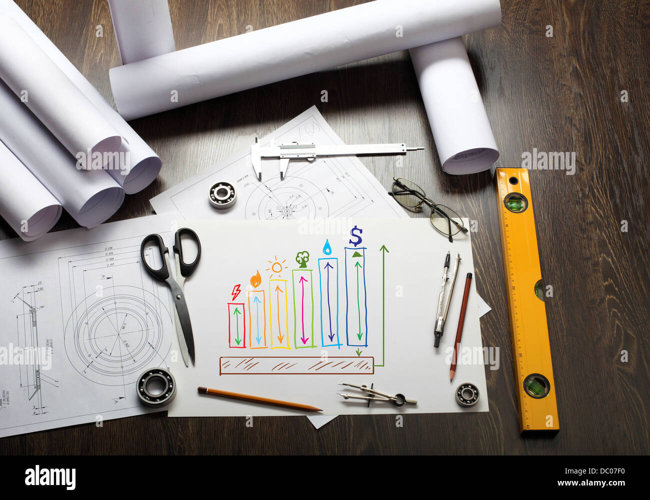 Tools and papers on the table Stock Photo - Alamy
