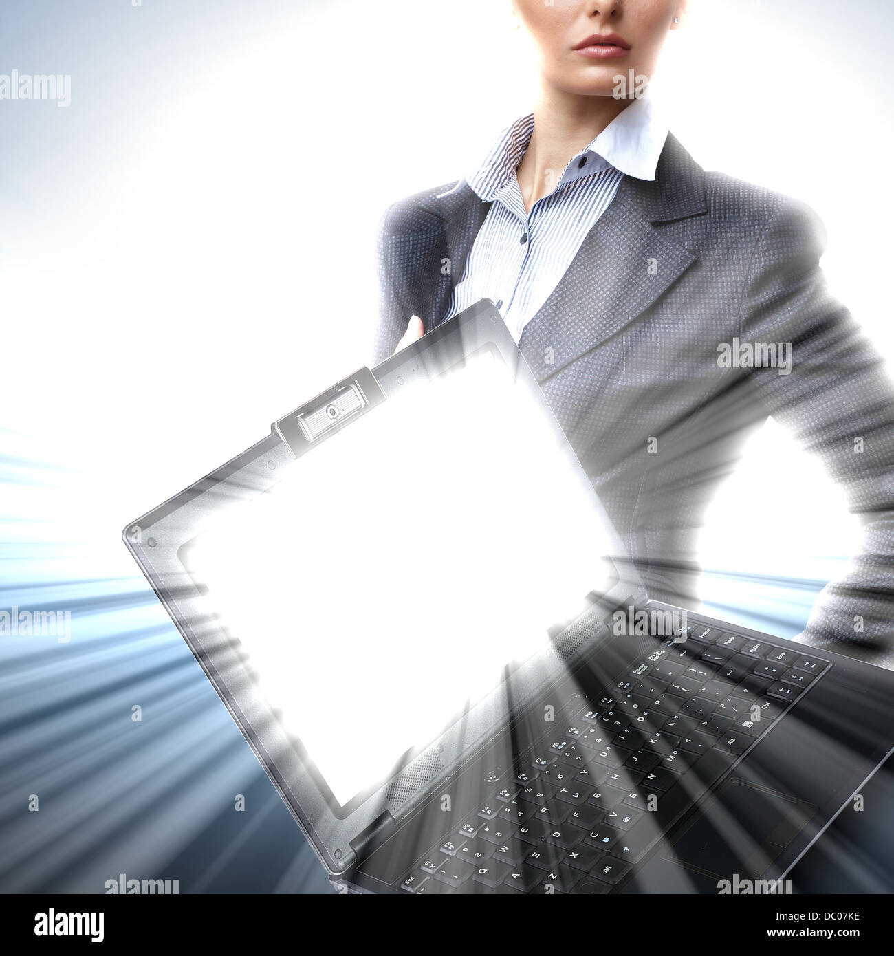 Image of notebook with shining screen Stock Photo - Alamy