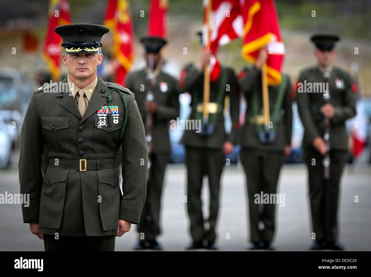 US Marines with the 5th Marine Regiment, wear their newly presented ...