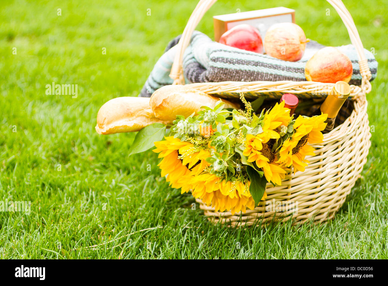 Summer picnic with a basket of food in the park Stock Photo - Alamy