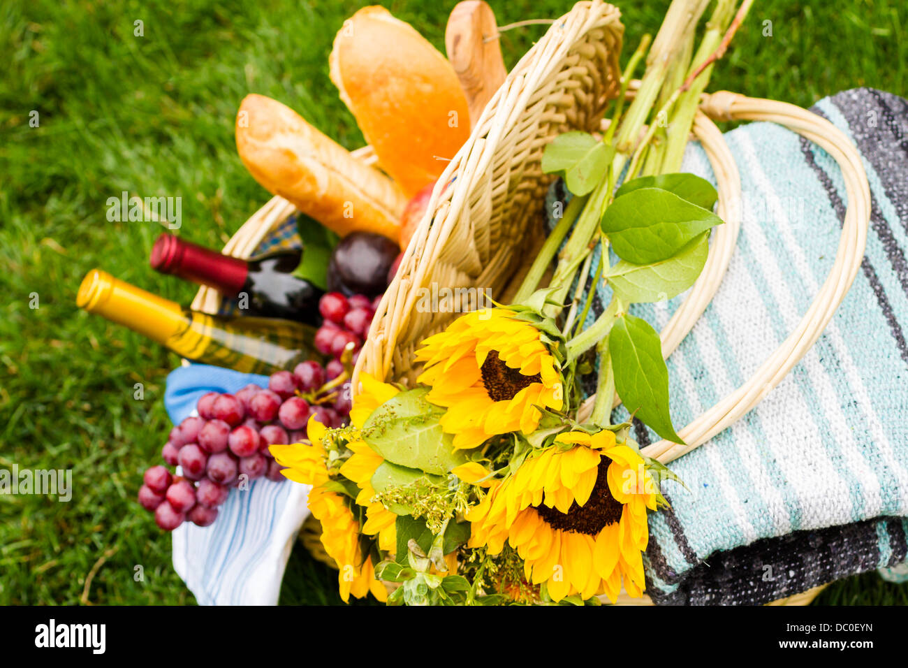 Summer picnic with a basket of food in the park Stock Photo - Alamy