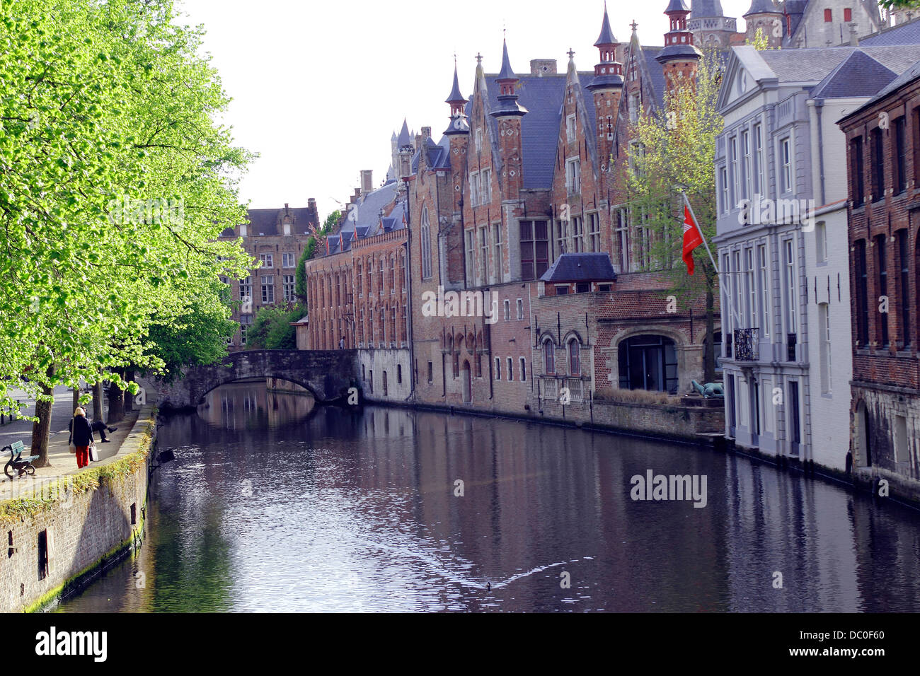 Bruges Belgium Flanders Europe Brugge tree lined canals with stone ...