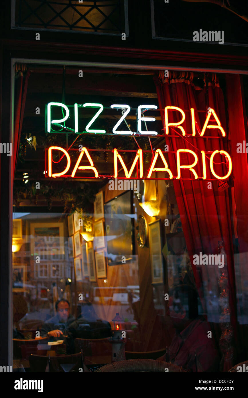 Bruges Belgium Flanders Europe Brugge pizza restaurant neon sign Stock ...
