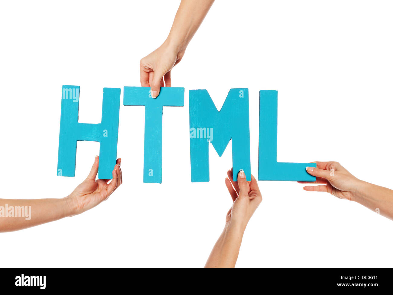 Female hands holding letters HTML Stock Photo - Alamy