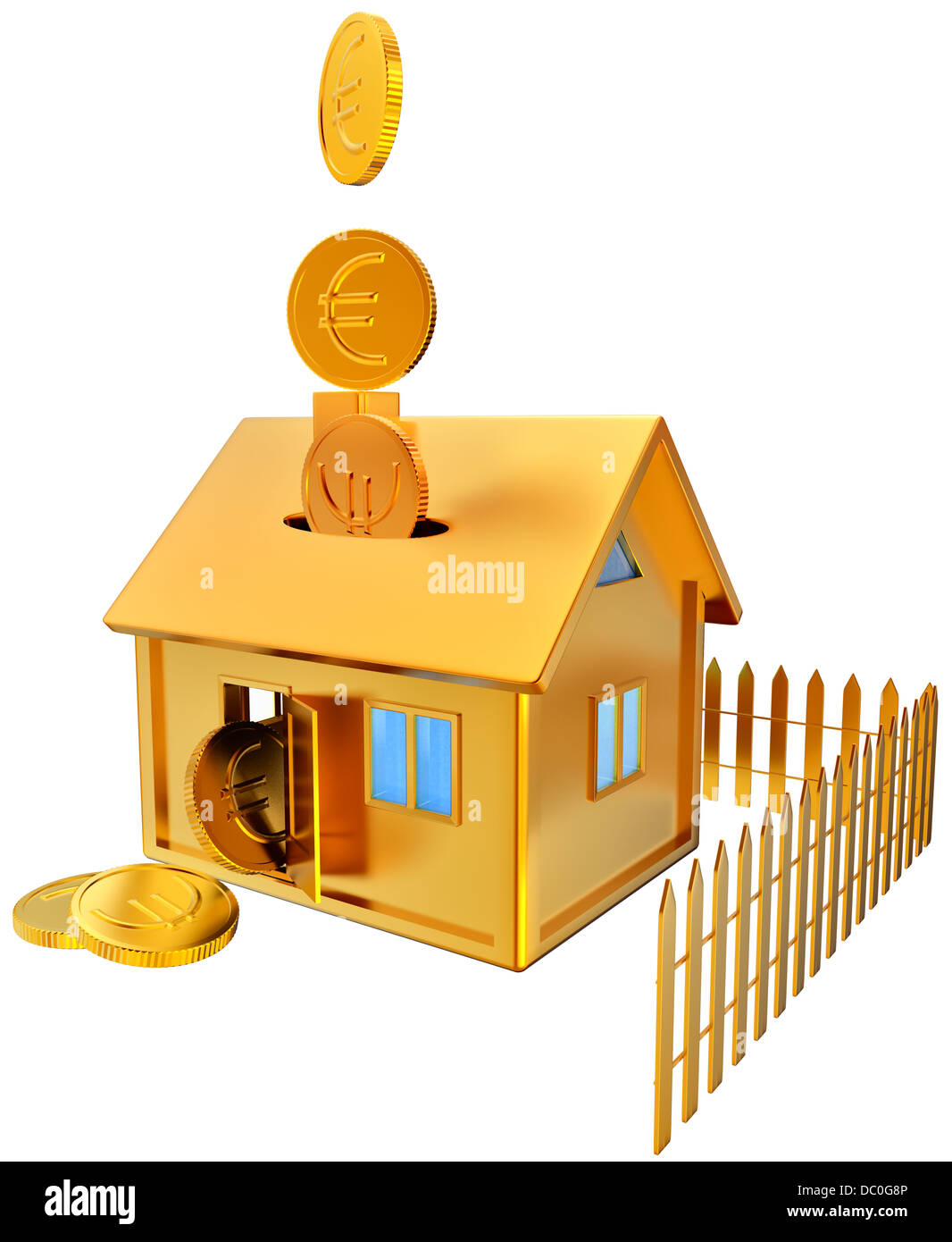 falling down euro coins to the money box Stock Photo - Alamy