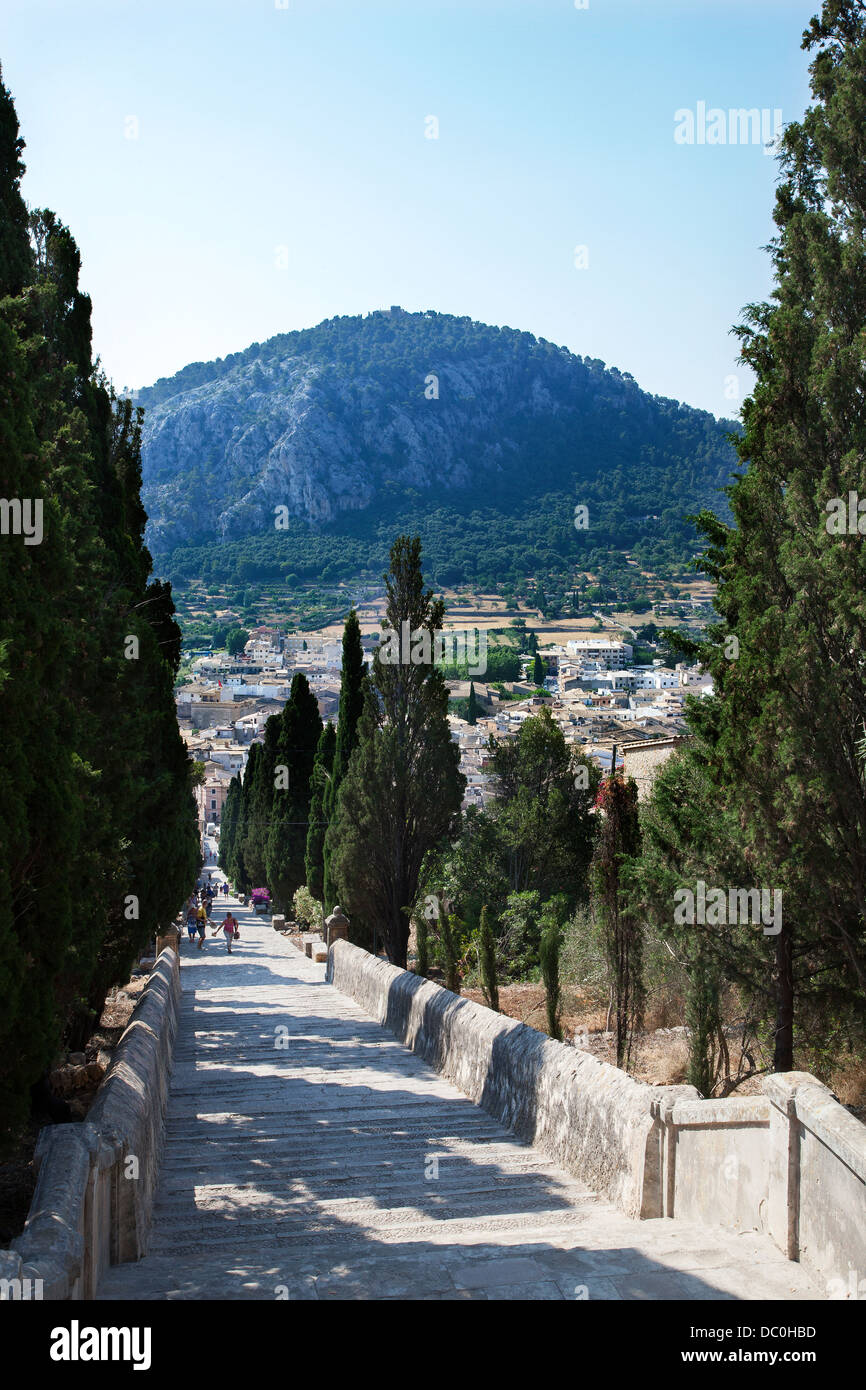 365 Calvari Steps in old town of Pollensa on the island of Majorca in ...