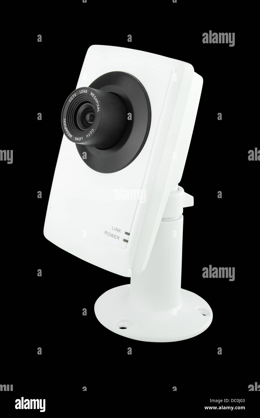 security camera on black background Stock Photo - Alamy