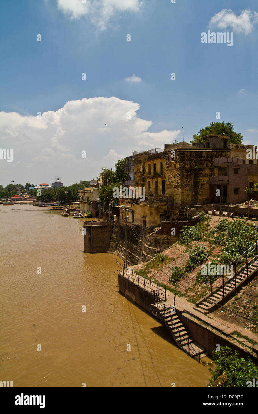 The River Ganges high water levels in Varanasi in India Stock Photo - Alamy