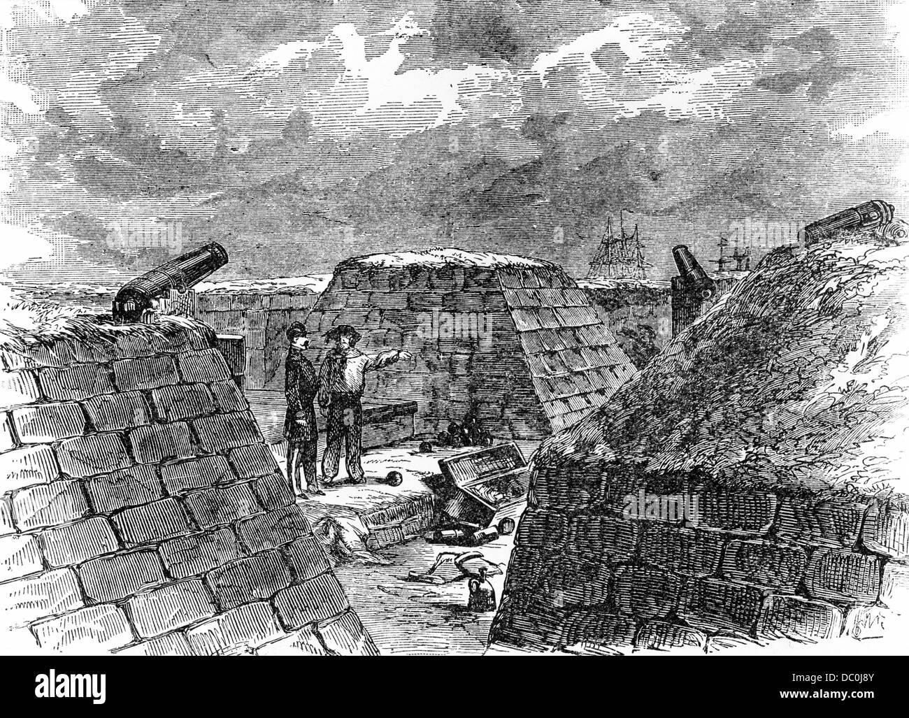 1800s 1860s SCENE INSIDE FORTIFICATIONS OF FORT HATTERAS NORTH CAROLINA ...