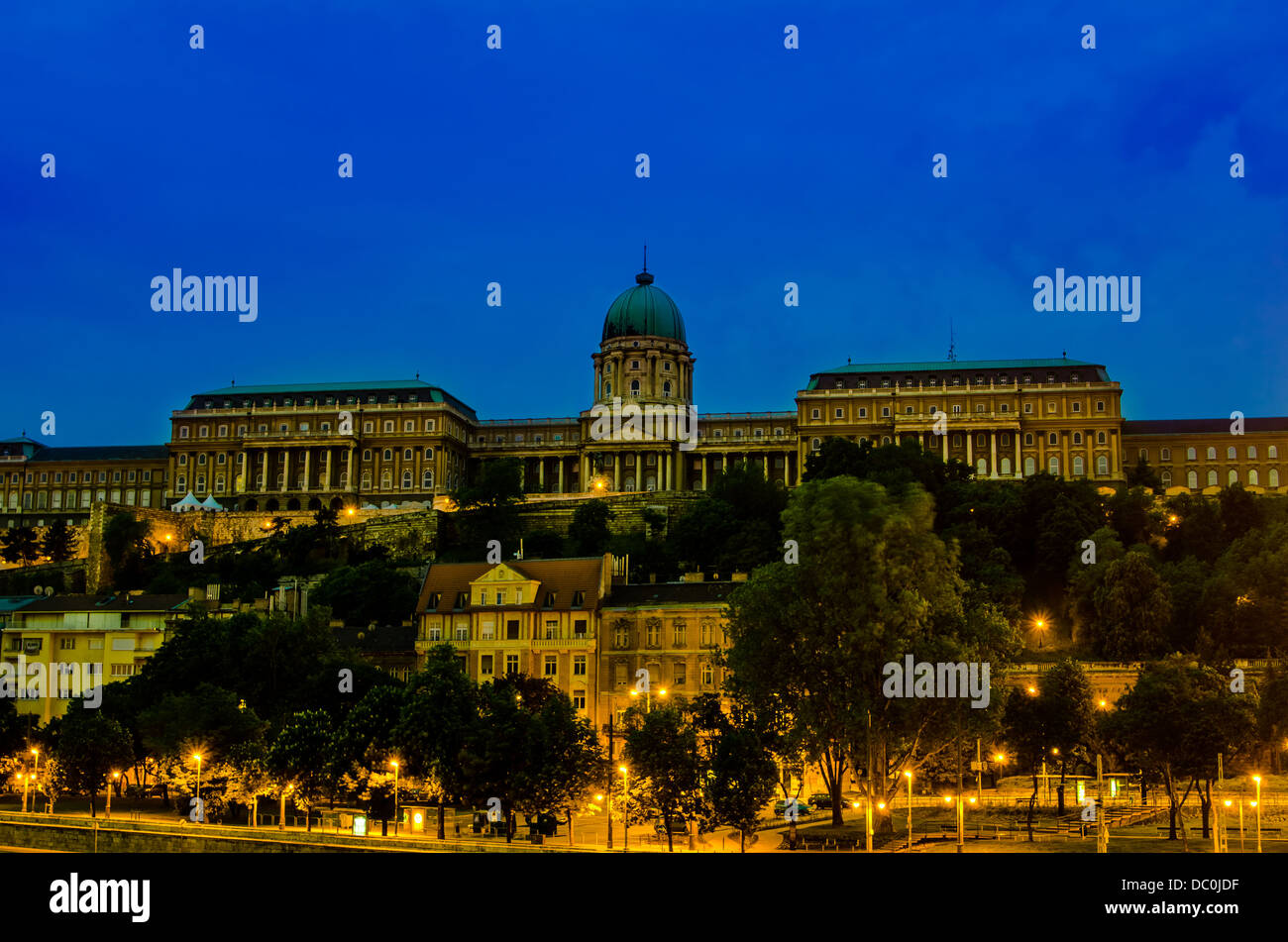 Buda Castle from Budapest at night saw over the Danube river Stock ...