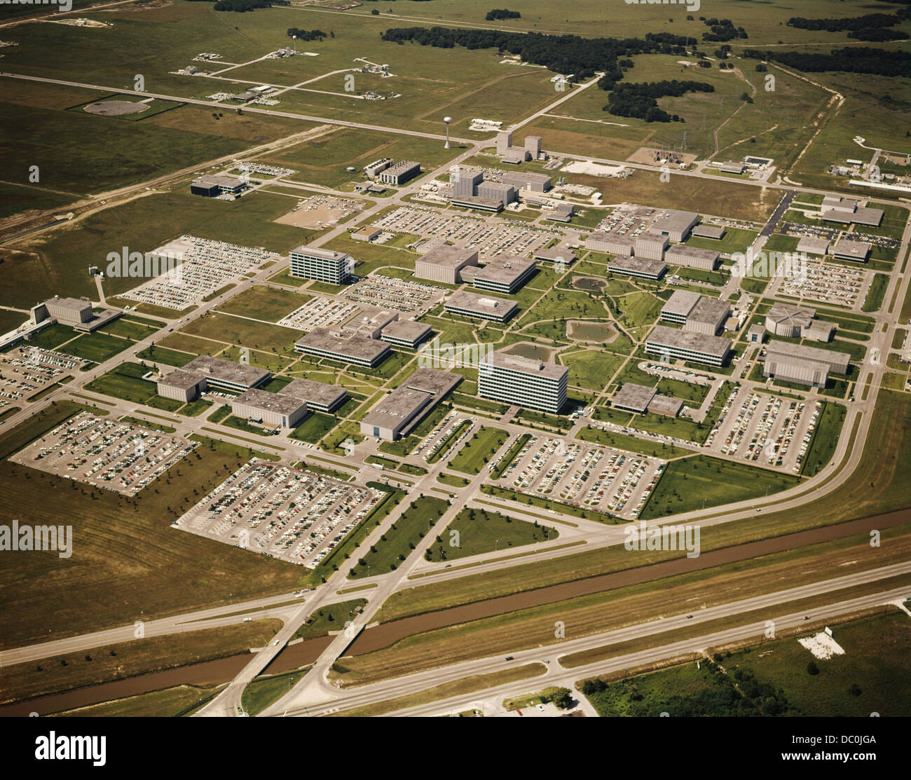 1970s AERIAL VIEW OF NASA COMPOUND HARRIS COUNTY TEXAS USA Stock Photo ...