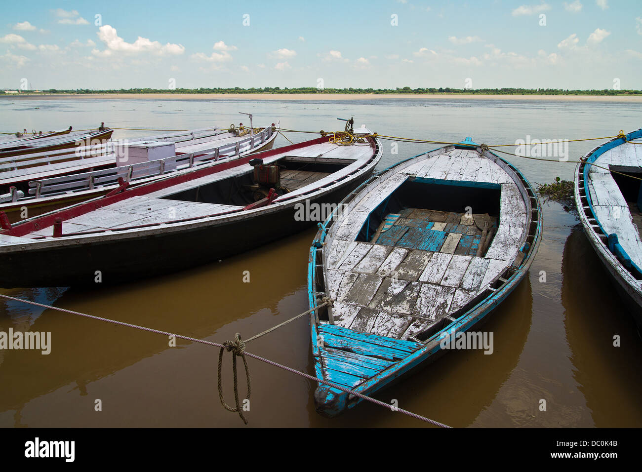 Wooden boats on ganges river hi-res stock photography and images - Alamy