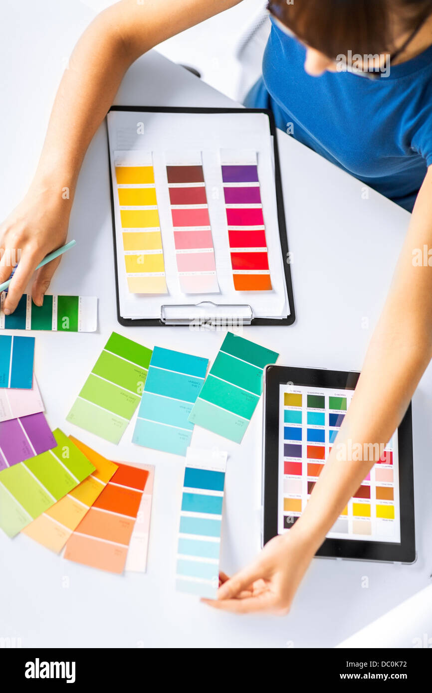 woman working with color samples for selection Stock Photo - Alamy