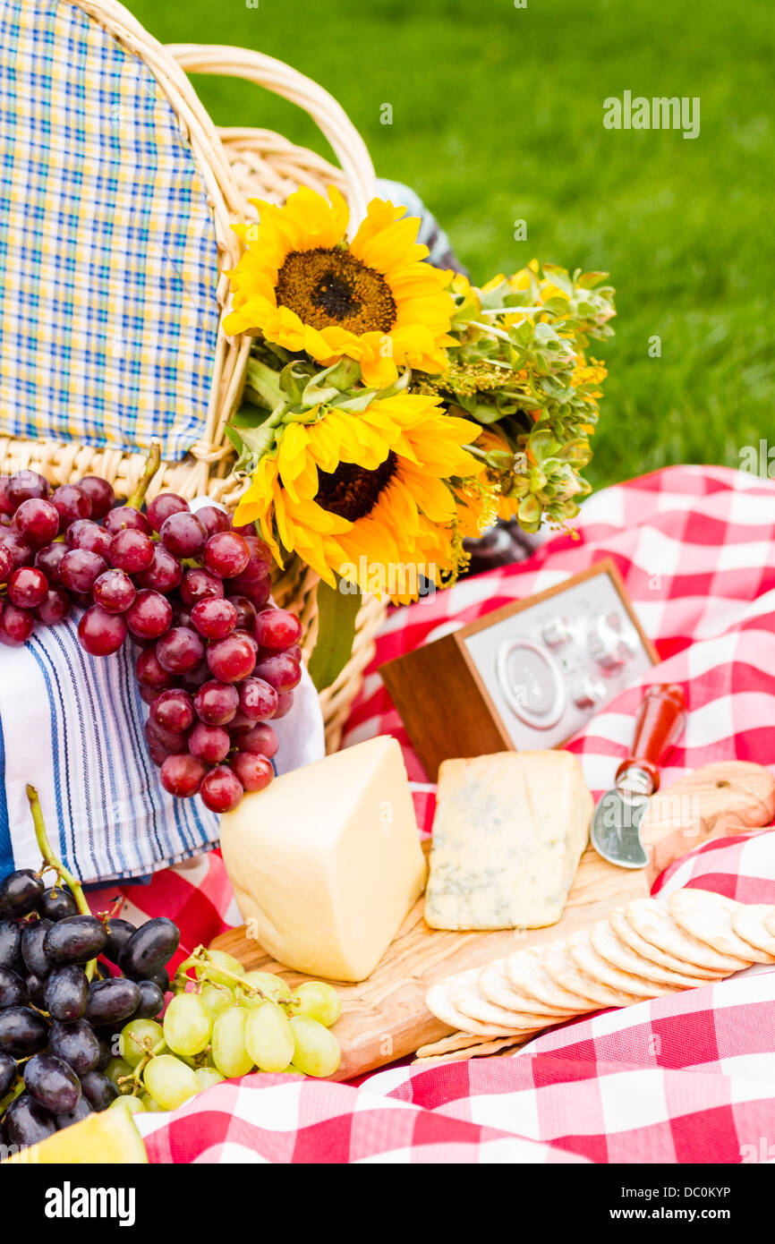 Summer picnic with a basket of food in the park Stock Photo - Alamy