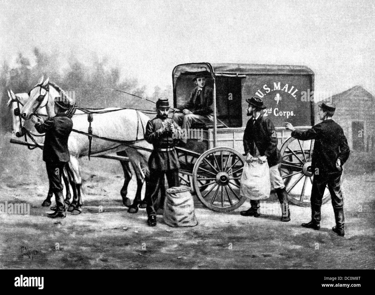 1800s 1860s 1865 DRAWING QUARTERMASTERS DEPARTMENT MAIL WAGON Stock ...