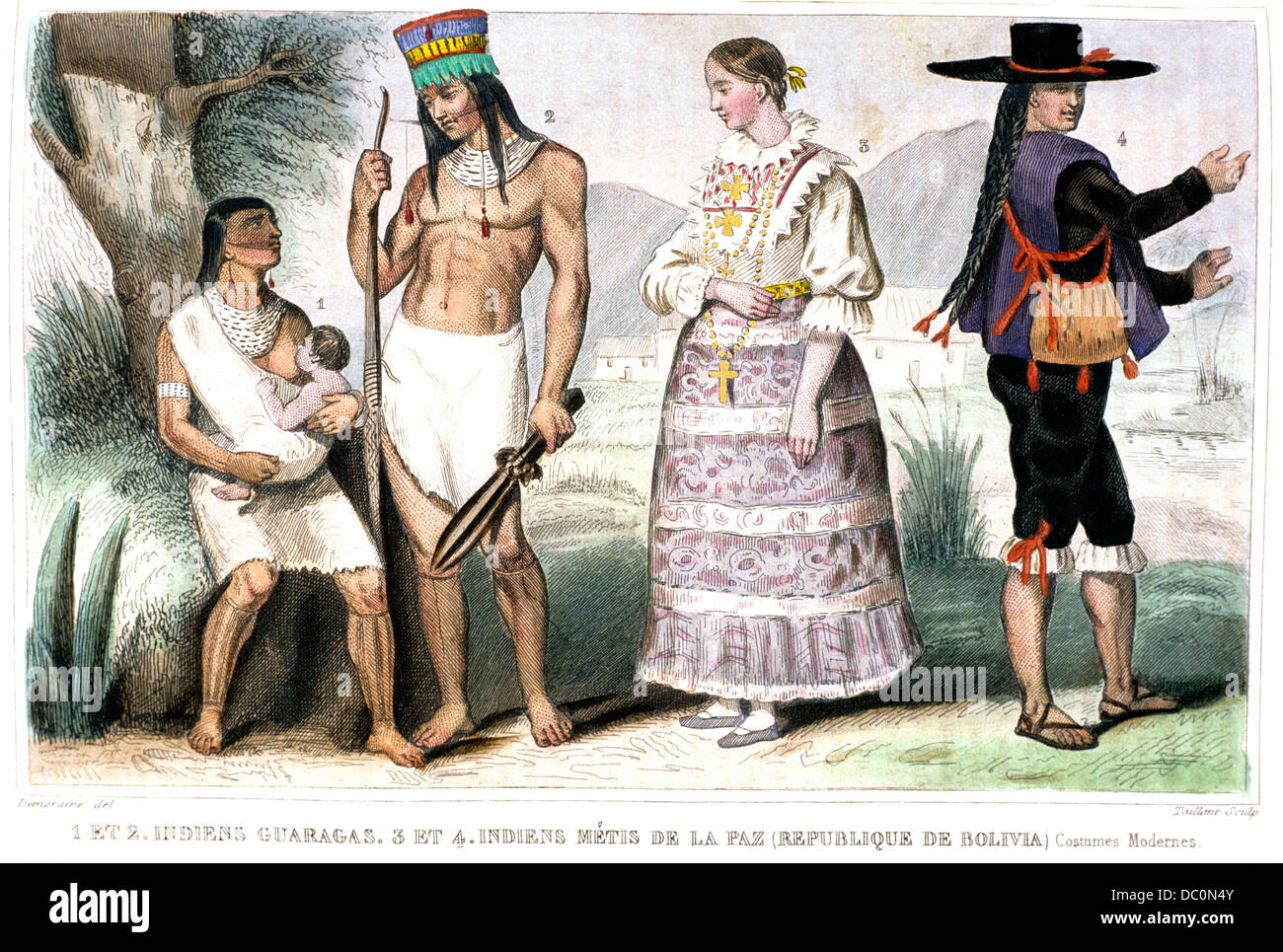 1850s FRENCH ILLUSTRATION SHOWING NATIVE INDIGENOUS INDIAN PEOPLE AND ...