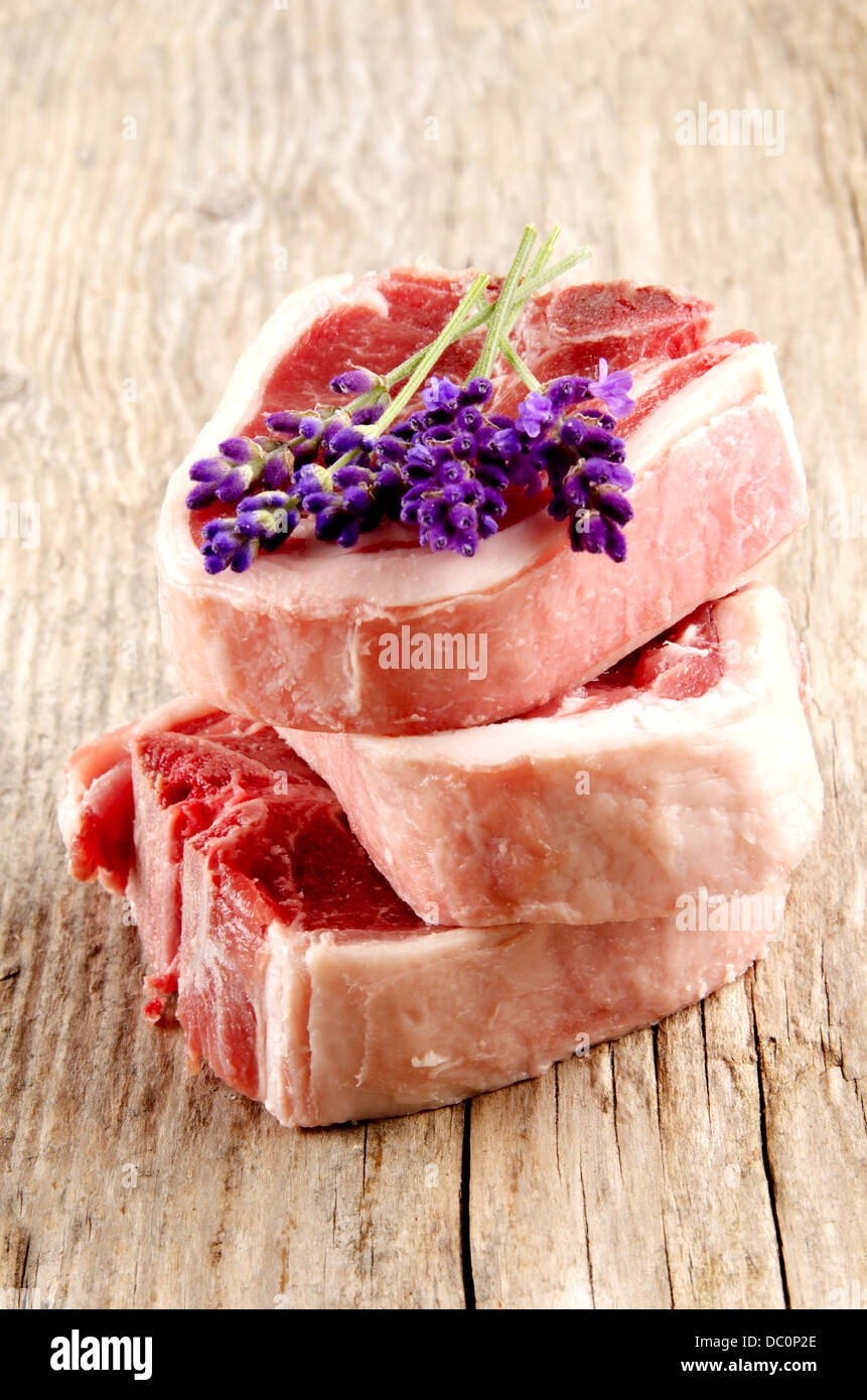 lamb chop and organic lavender Stock Photo - Alamy