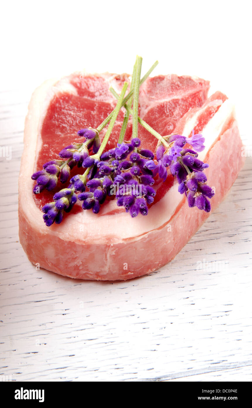 lamb chop and organic lavender Stock Photo - Alamy