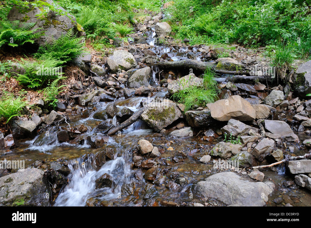 Water coming from a waterfall running down a stream Stock Photo - Alamy