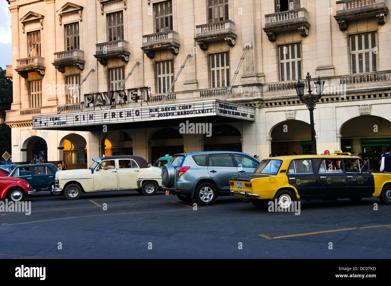 Central Havana 19th century movie theater showing "Premium Rush", old ...