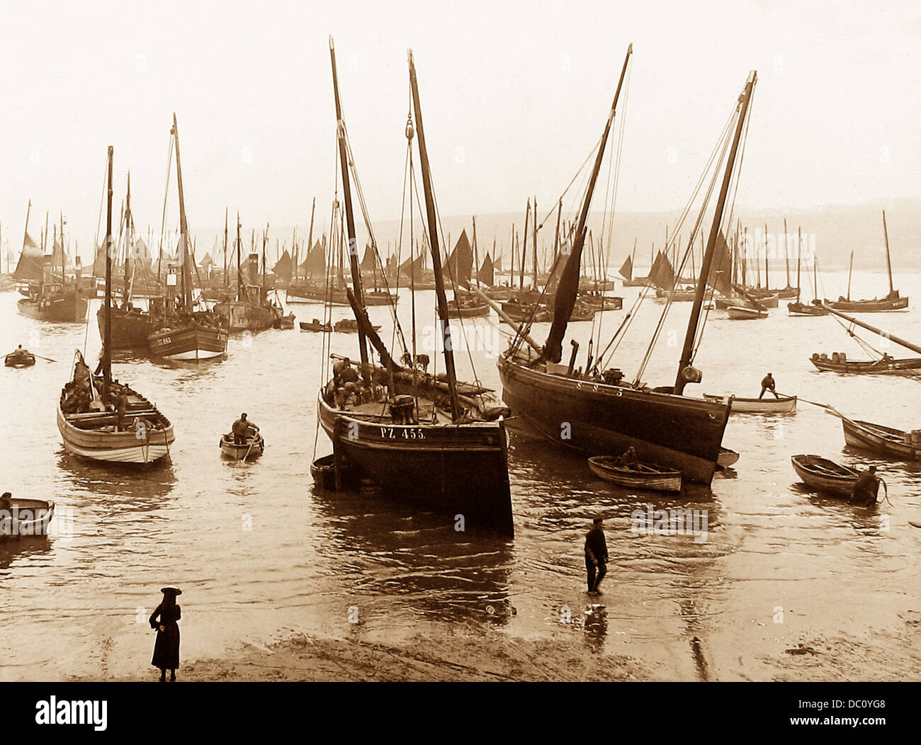 Fishing fleet in Cornwall probably Newlyn Victorian period Stock Photo ...