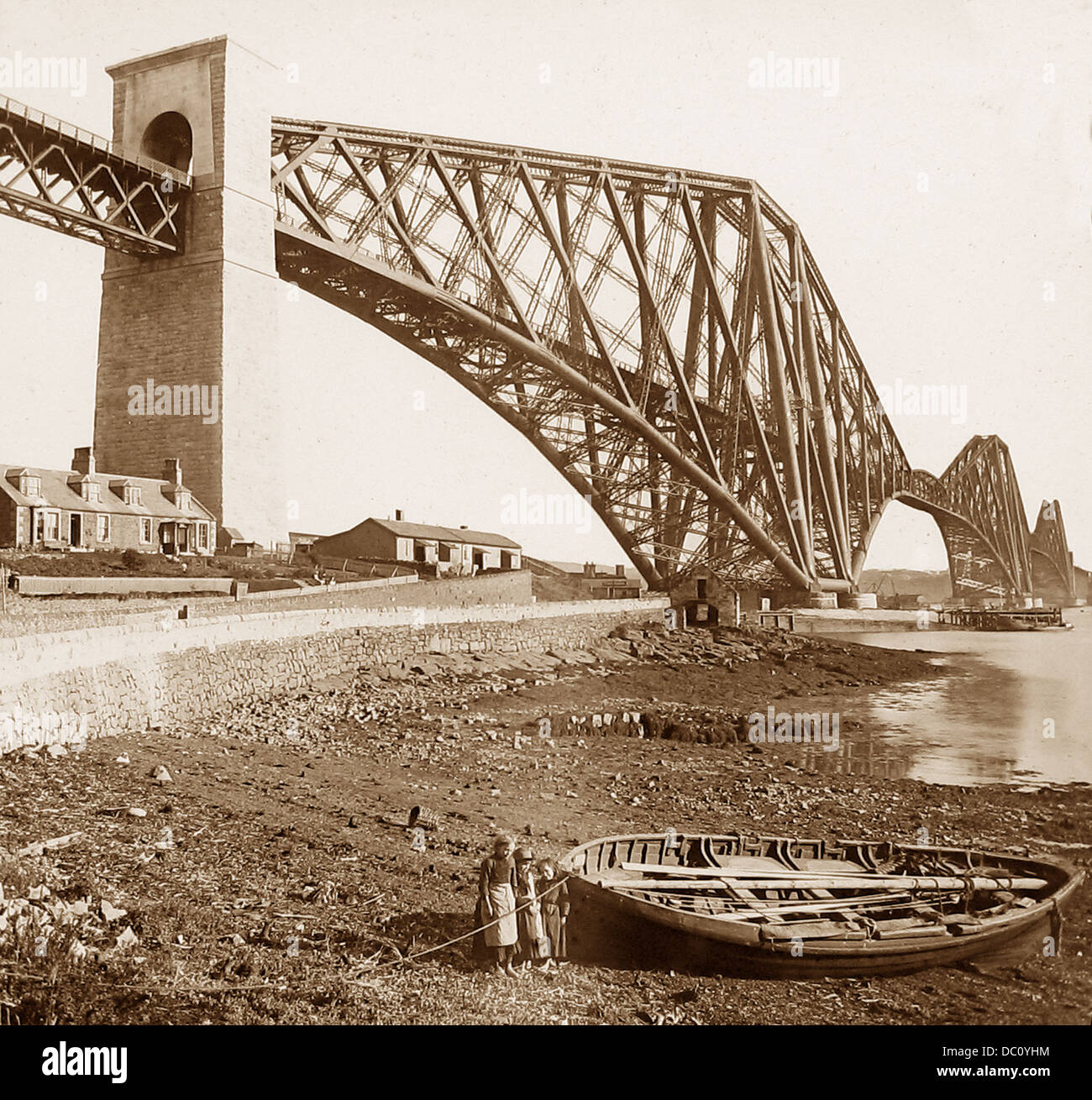 Building of the Forth Railway Bridge Victorian period Stock Photo - Alamy