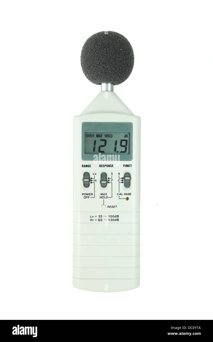 sound level meter (display show high level) on white background Stock ...