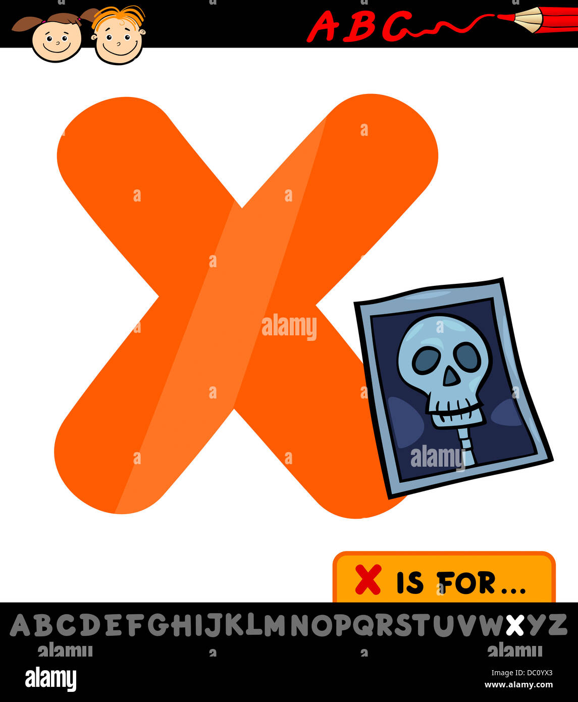 Cartoon Illustration of Capital Letter X from Alphabet with X-ray Photo ...