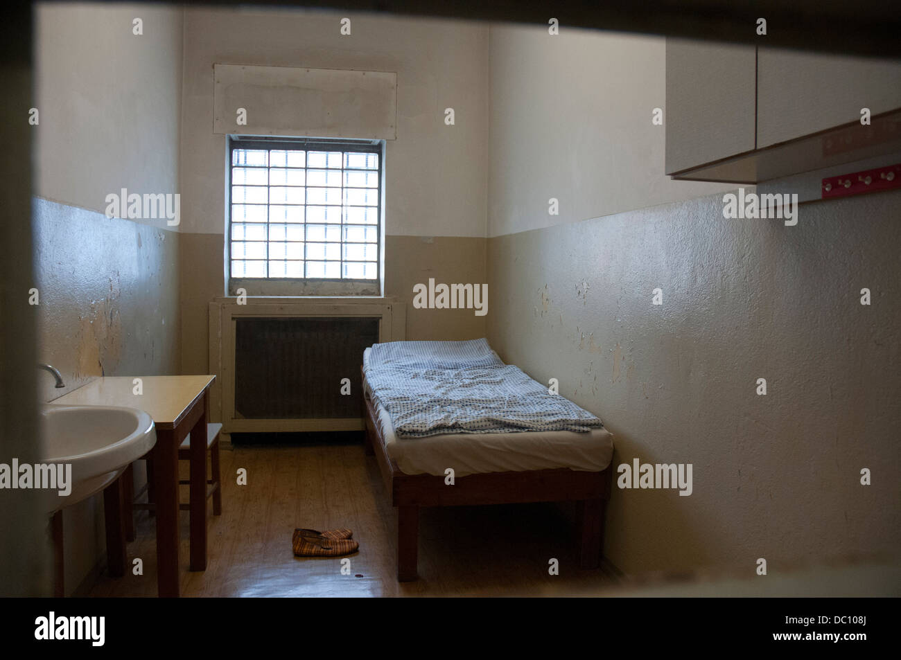 Germany, Berlin. Hohenschonhausen Prison. Interior of a cell as seen ...