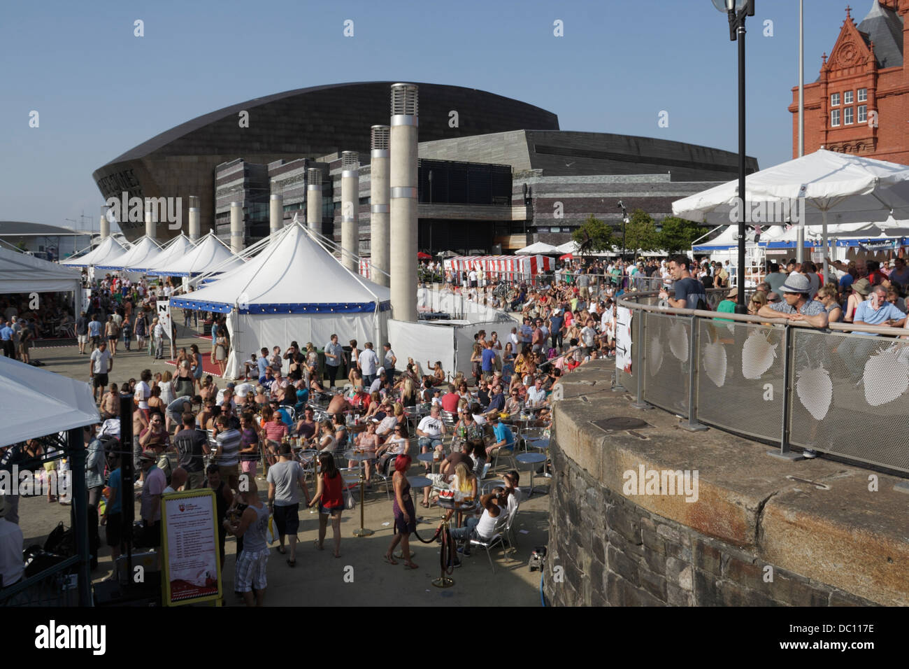 Crowds of people enjoying the summer sunshine at the Cardiff Bay Food ...