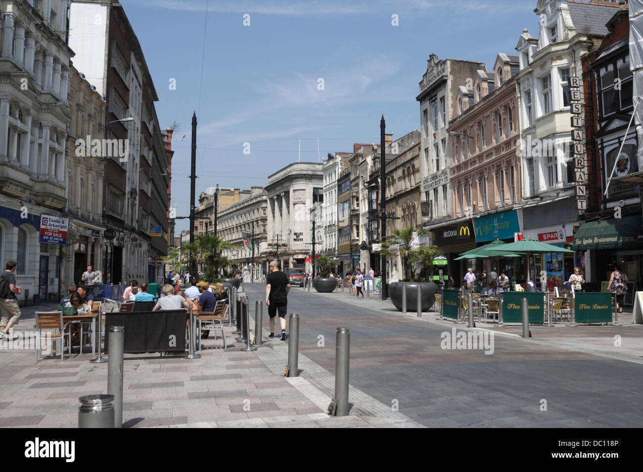 St Marys Street in Cardiff City centre Wales UK Pedestrian area traffic ...