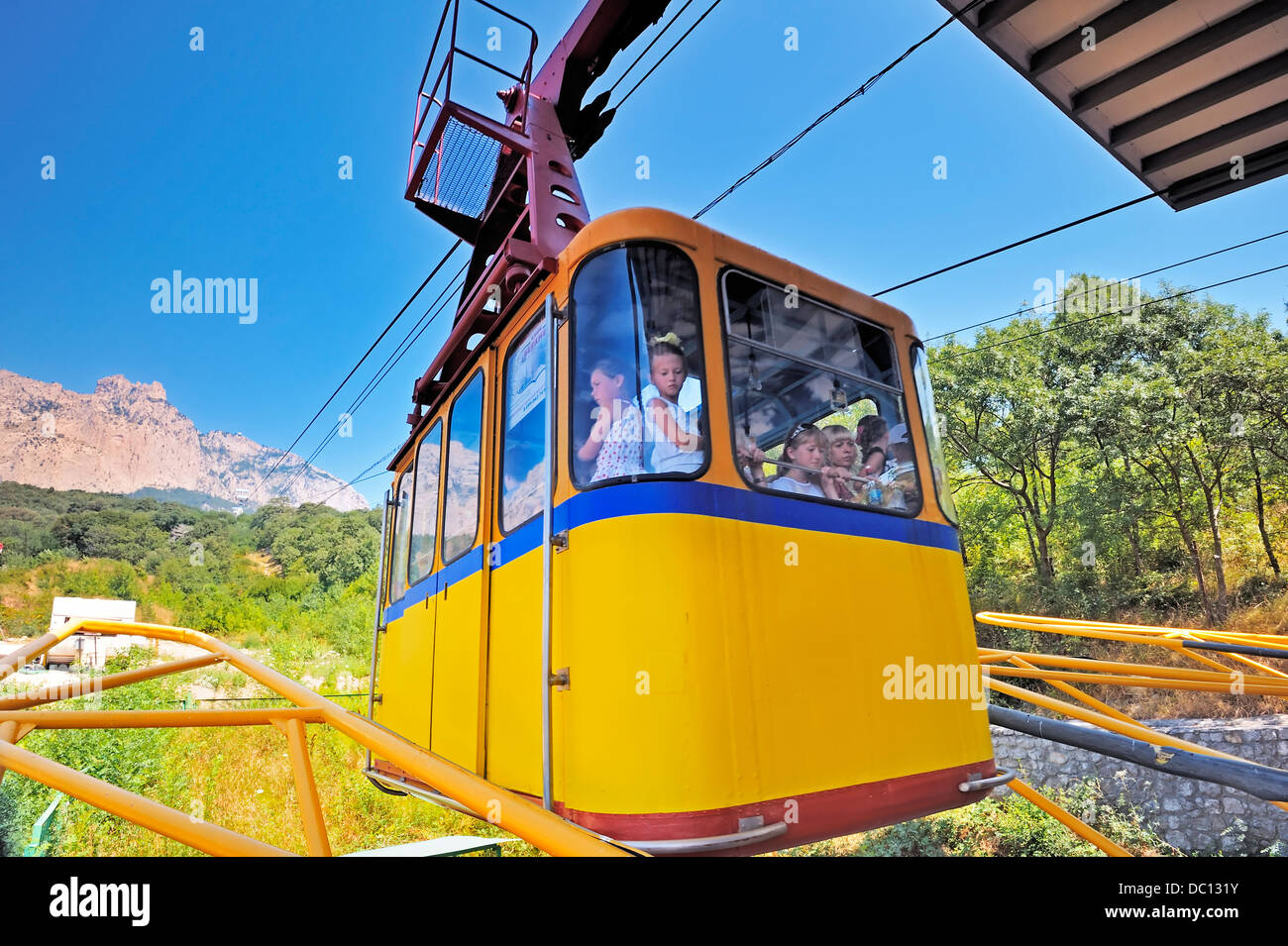 The funicular lifts people to AI-Petri mountain. Ukraine, Crimean ...